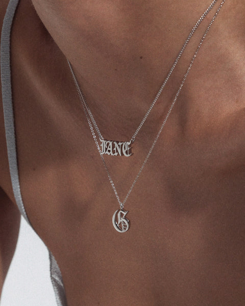 The Initial Charm Necklace Old English