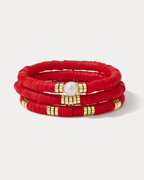 The Seville Pearl Bracelet Set- Red | Luv Aj