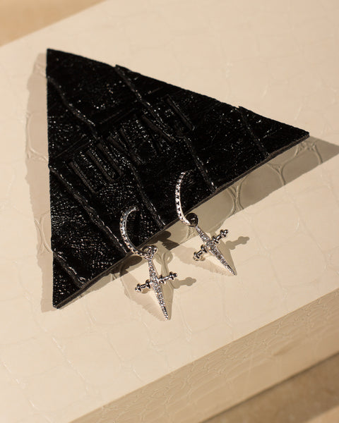 Pave Mini Cross Hoops- Silver | Luv Aj