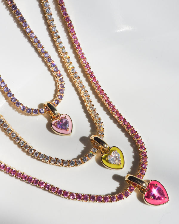 Mini Ballier Necklace with Heart Charm- Pink- Gold | Luv Aj