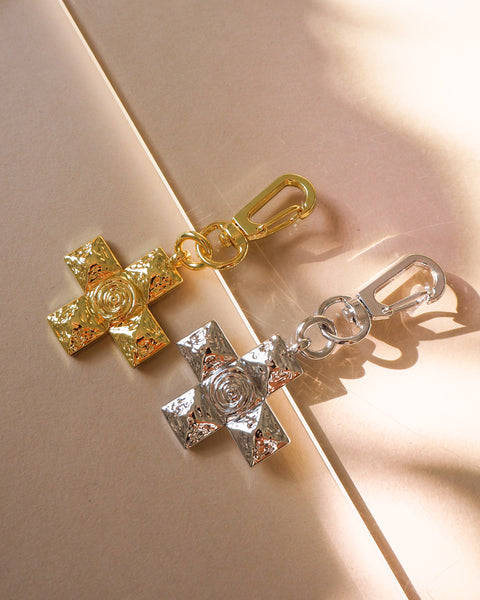 Molten Cross Key Chain- Silver | Luv Aj