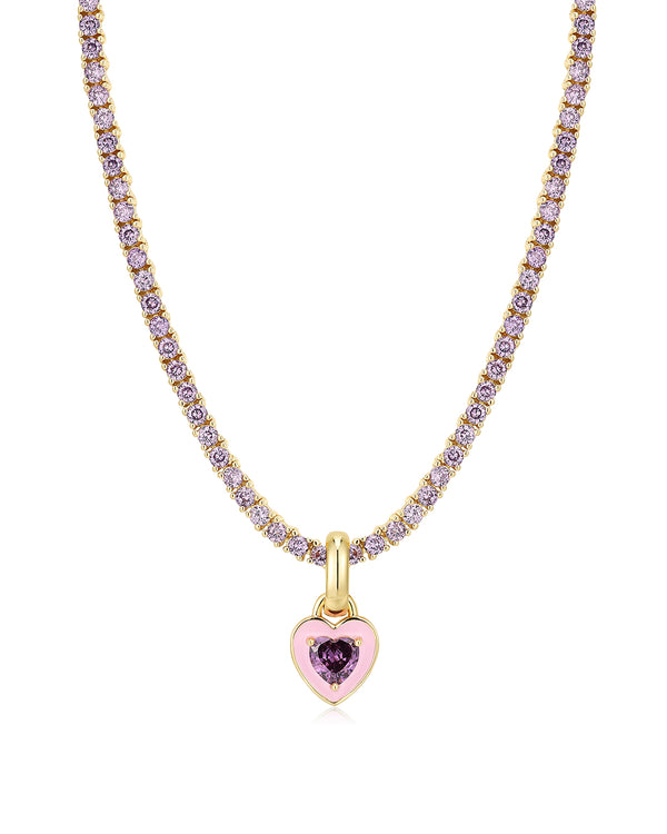 Mini Ballier Necklace with Heart Charm- Pink- Gold | Luv Aj