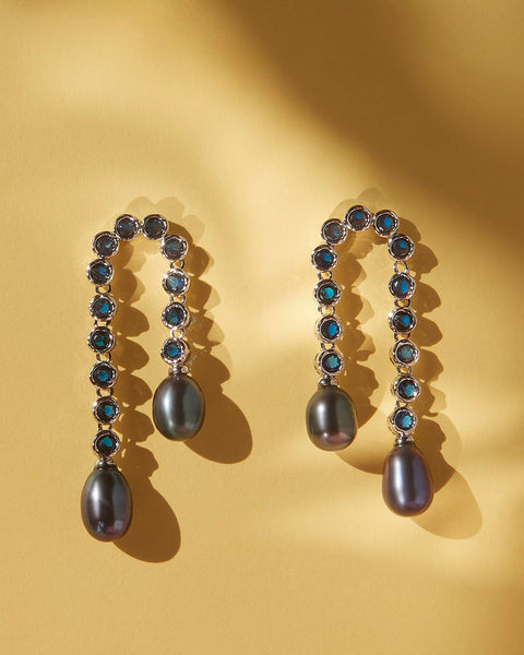 The Pave Blue Pearl U Studs | Luv Aj