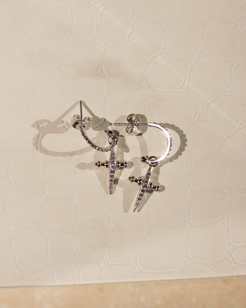 Pave Mini Cross Hoops- Silver | Luv Aj