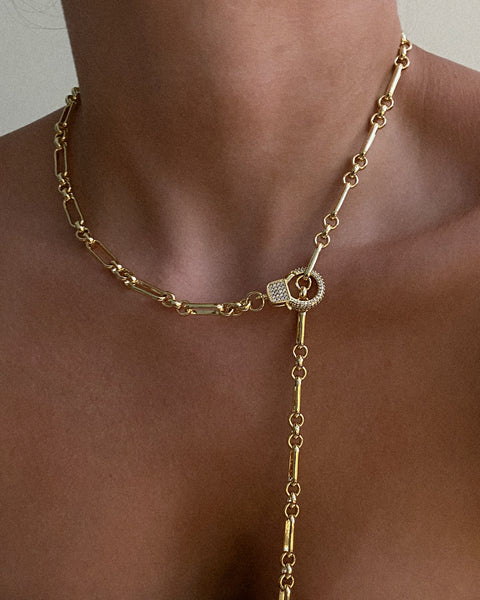 Pave Clasp Lariat- Gold | Luv Aj