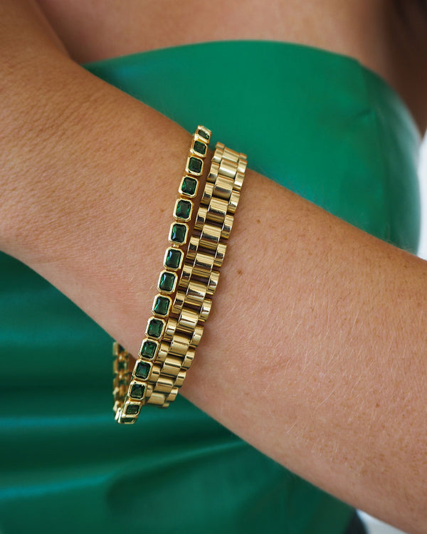Bezel Emerald Ballier Bracelet- Emerald Green- Gold | Luv Aj