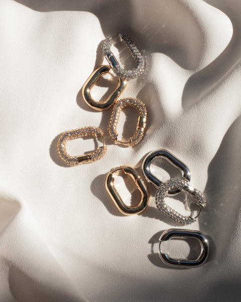 XL Pave Chain Link Hoops- Silver | Luv Aj