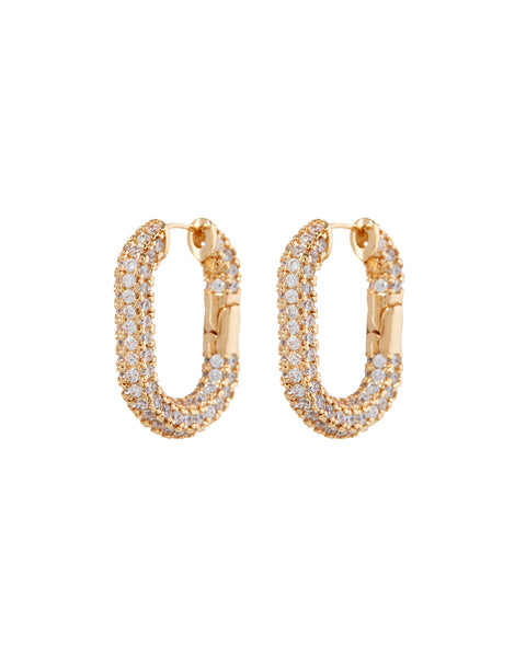 XL Pave Chain Link Hoops- Gold | Luv Aj